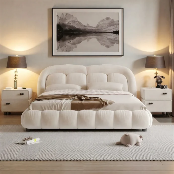 Cozy Rounded Tufted Cream Bed Frame - Coziness Home