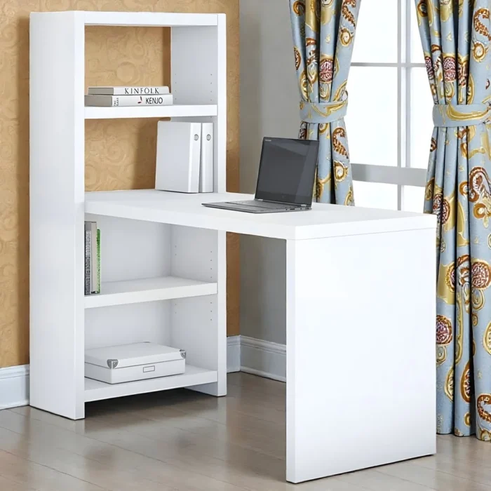 NovaSpace White Corner Study Desk with Bookshelf - Coziness Home